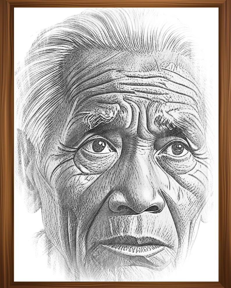 Aged Faces Pencil Art – Hand-drawn Black & White Sketches, Printable ...