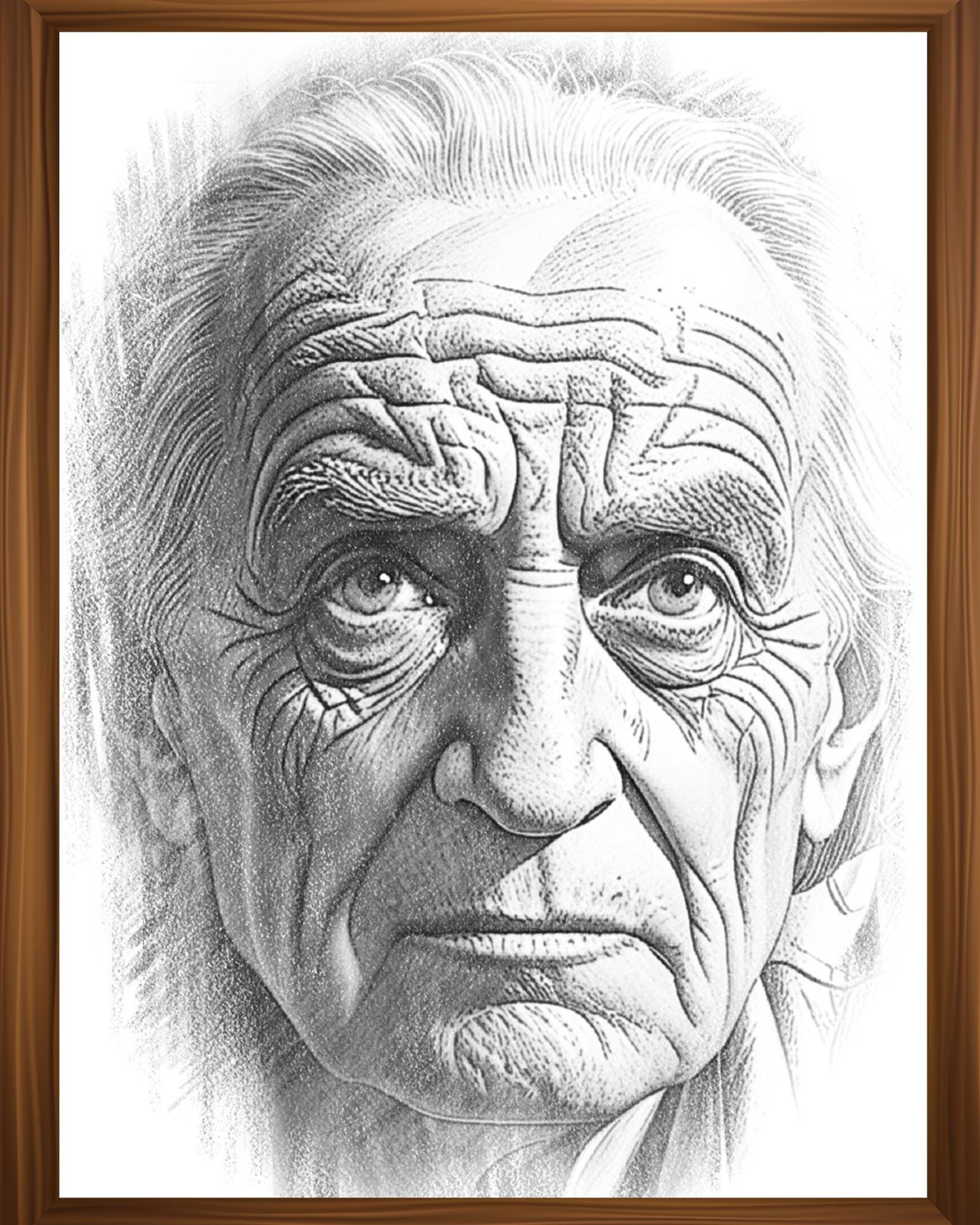 Aged Faces Pencil Art – Hand-drawn Black & White Sketches, Printable ...
