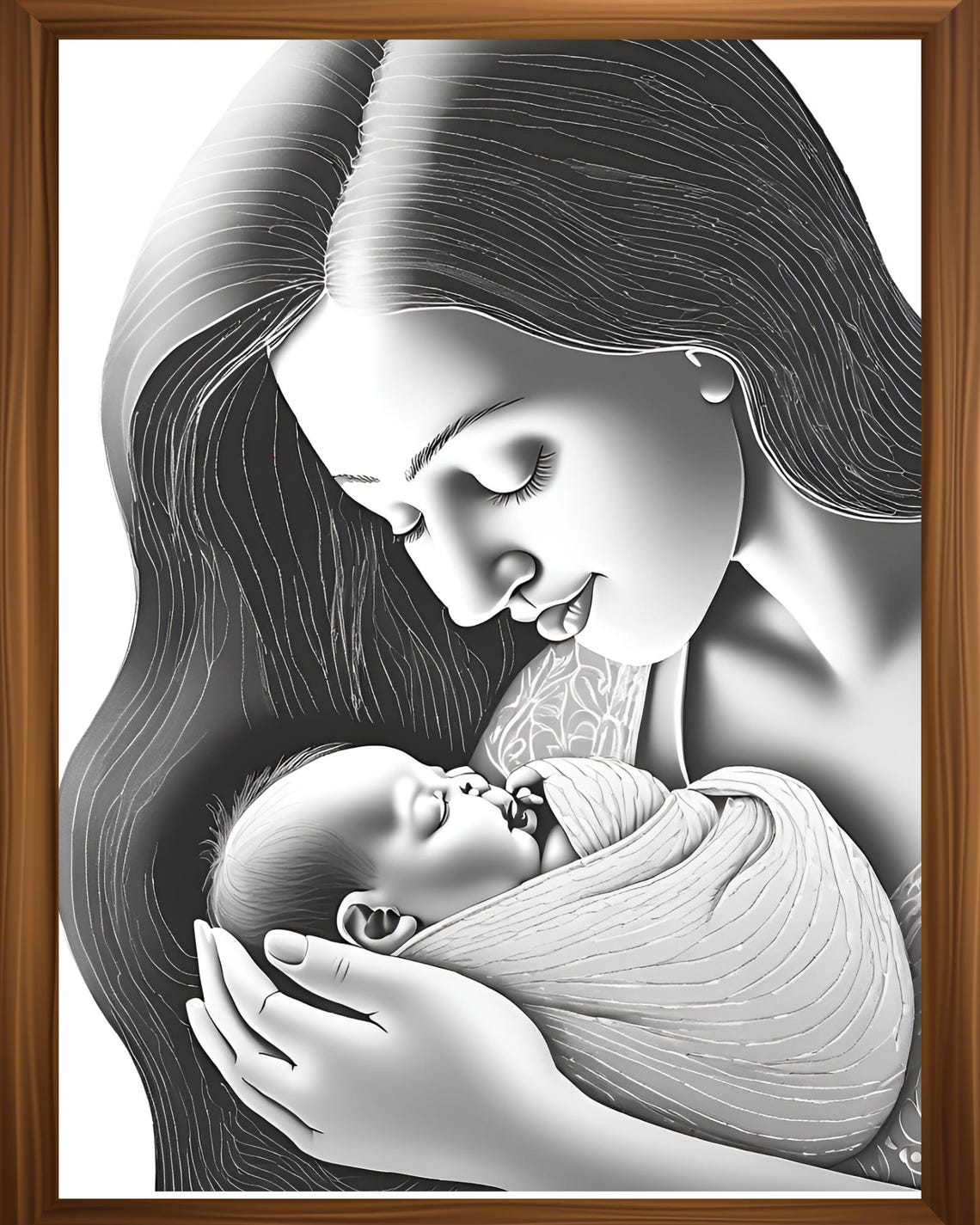 Printable Pencil Drawing – Mom Holding Newborn, A Digital Art for Baby ...