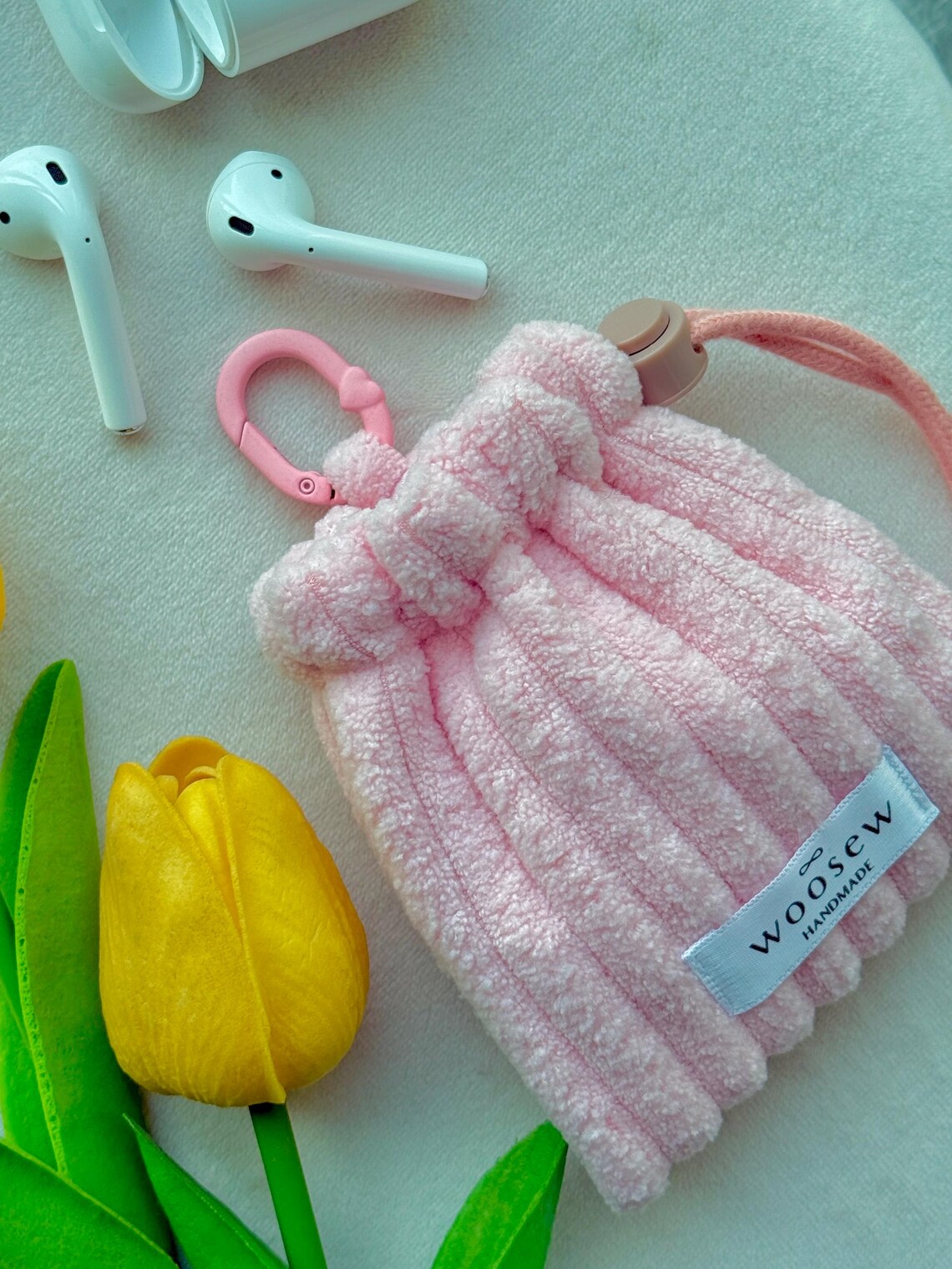 Plush Airpods Pouch With Clip (pastel Pink) - Soft Earbuds Case, Cute ...