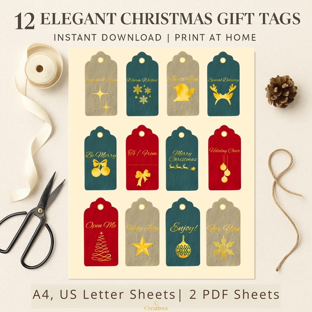 Printable Christmas Gift Tags | Festive Holiday Tags | A4 Digital ...