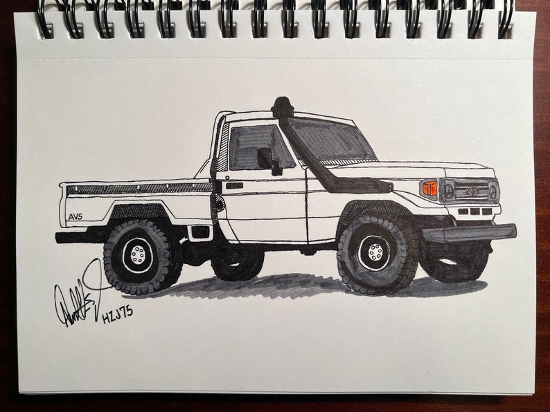 Toyota Land Cruiser Ink Drawing - Classic Truck Art - Etsy