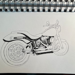 Detailed Harley Softail - Pen and Ink Motorcycle Drawing - Etsy
