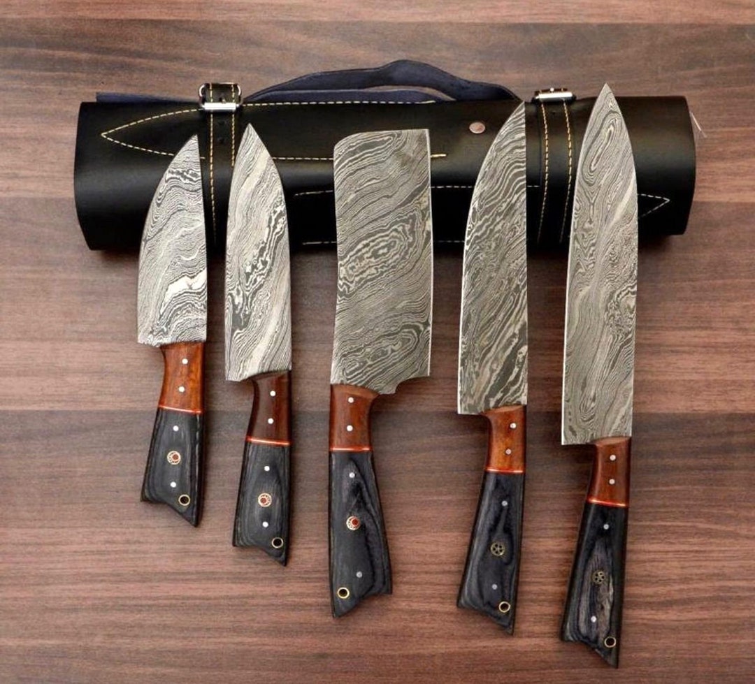 Hand Forged Damascus Steel Chef Set of 5 Knives Kitchen Knife - Etsy