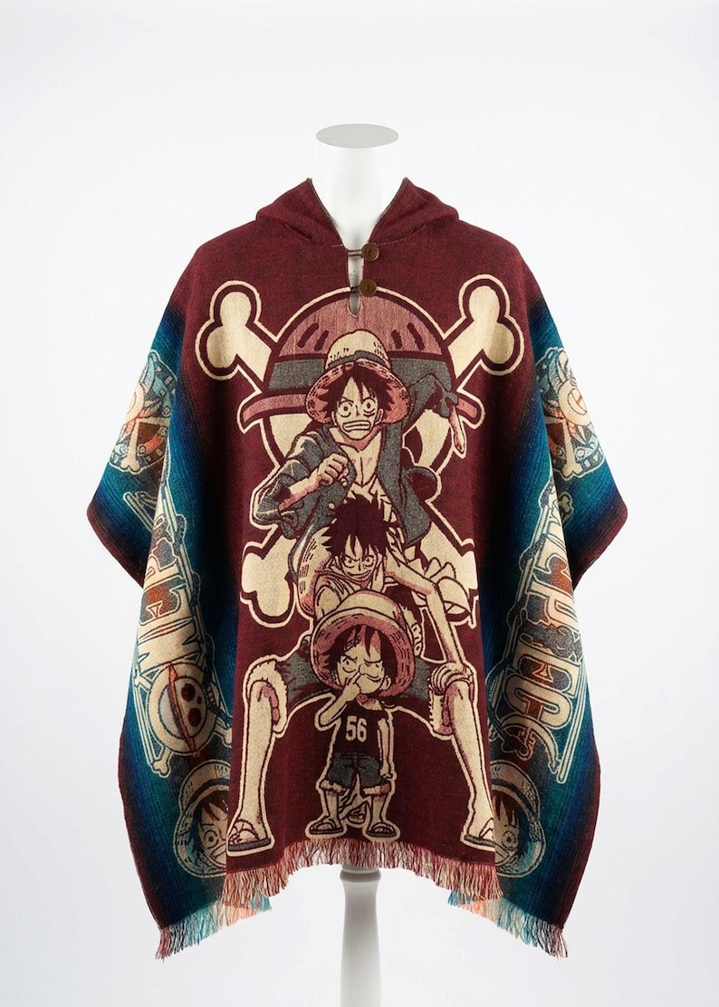 One Piece Poncho, Monkey D. Luffy Anime Poncho, Warm Cozy Hooded Poncho ...
