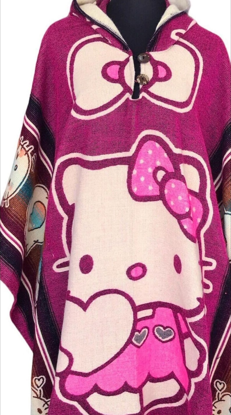 Poncho de alpaca de Hello Kitty hecho a mano: abrigo unisex con capucha ...