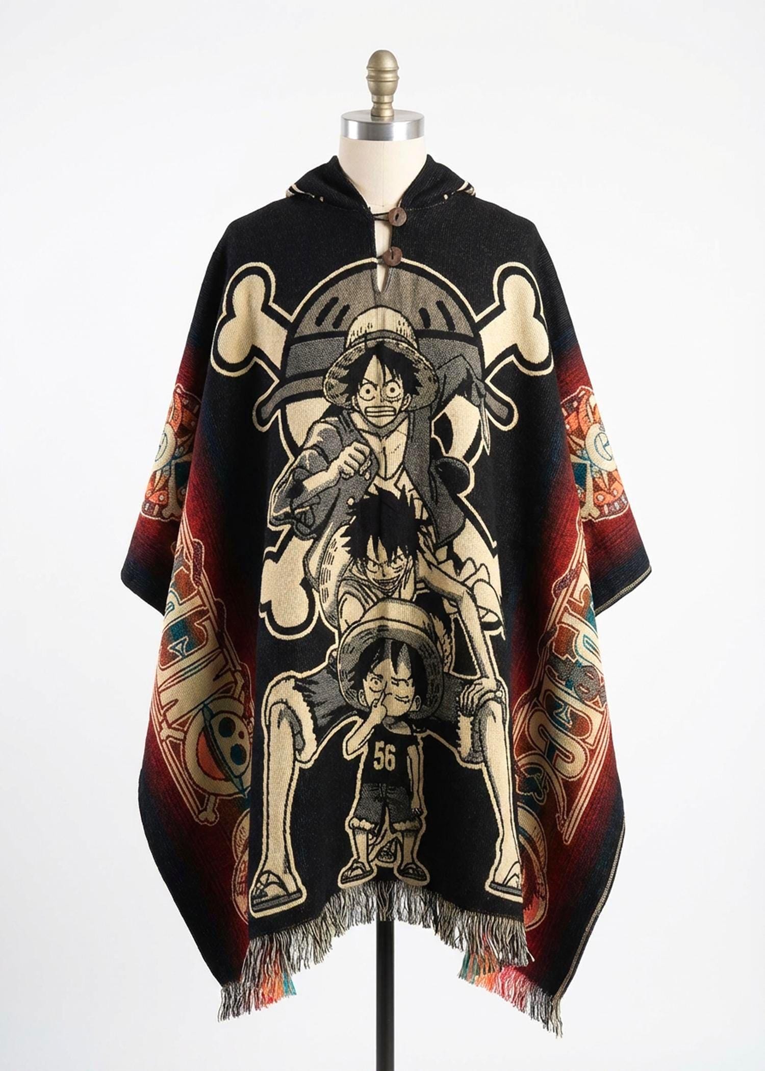 One Piece Poncho, Monkey D. Luffy Anime Poncho, Warm Cozy Hooded Poncho ...