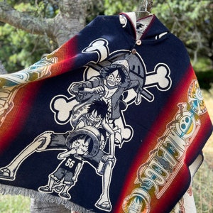 One Piece Poncho, Monkey D. Luffy Anime Poncho, Warm Cozy Hooded Poncho ...