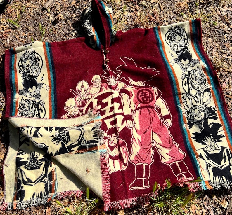 DBZ Poncho, Anime Poncho, Handcrafted, Anime Hooded Poncho, Goku Poncho ...