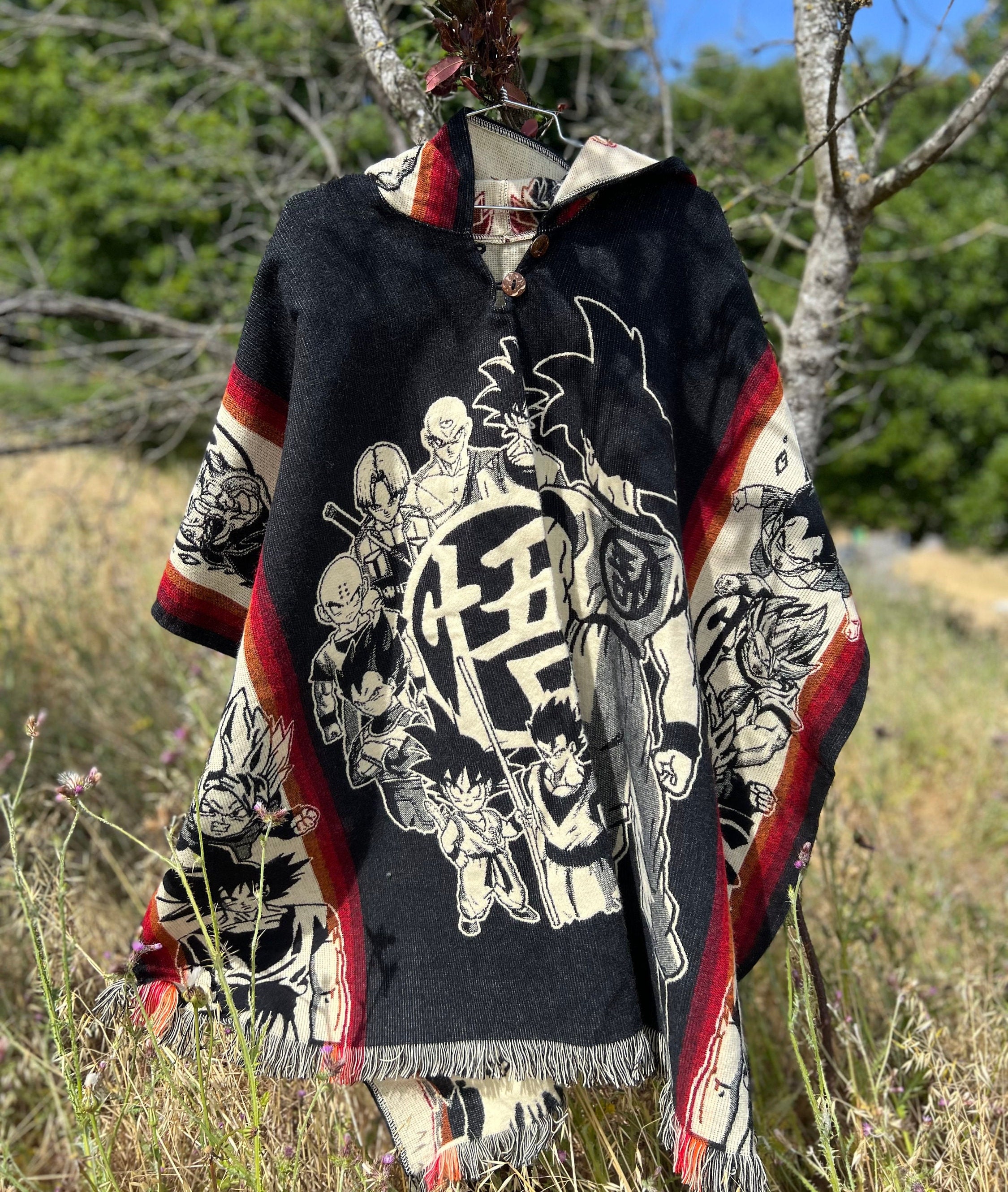 Dragon Ball Z Poncho, Alpaca Poncho, Handcrafted, Anime Hooded Poncho ...