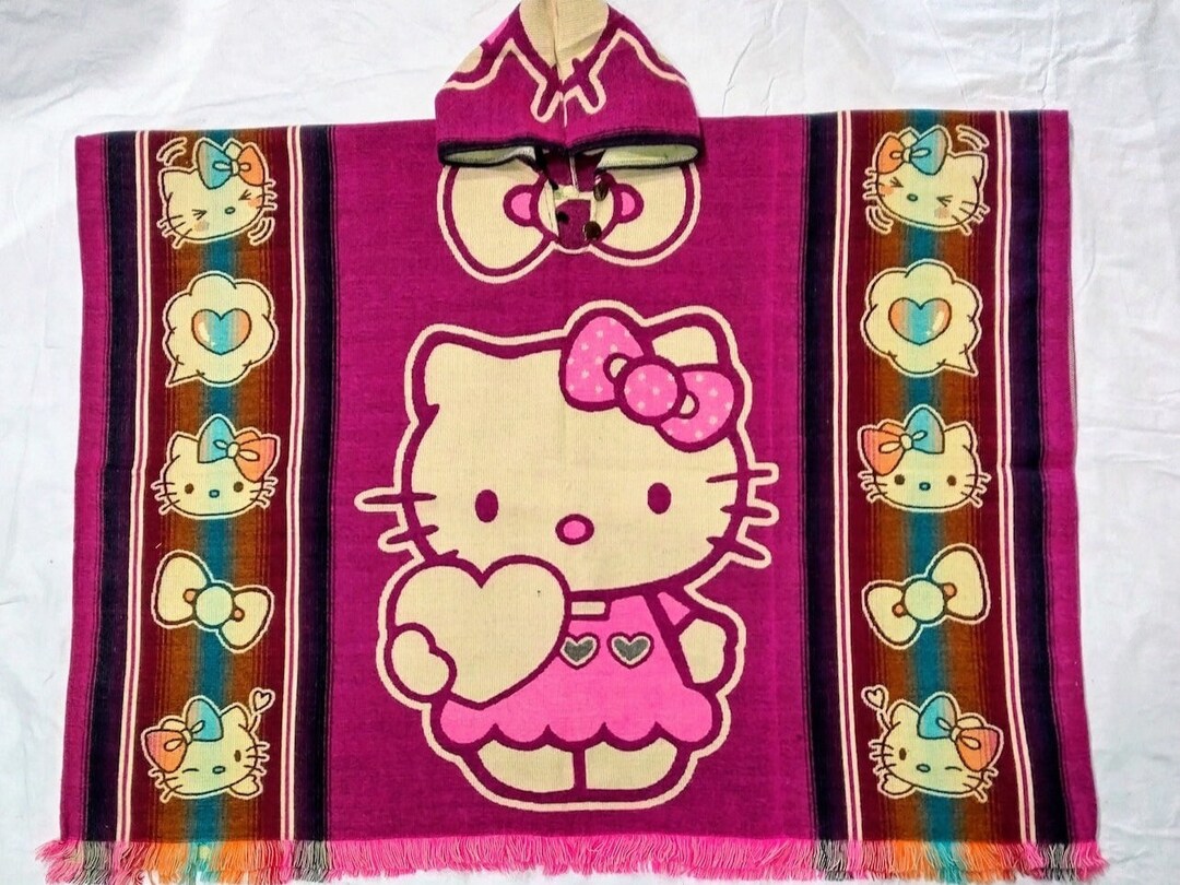 Handmade Hello Kitty Alpaca Poncho: Warm Hooded Unisex Wrap - Etsy