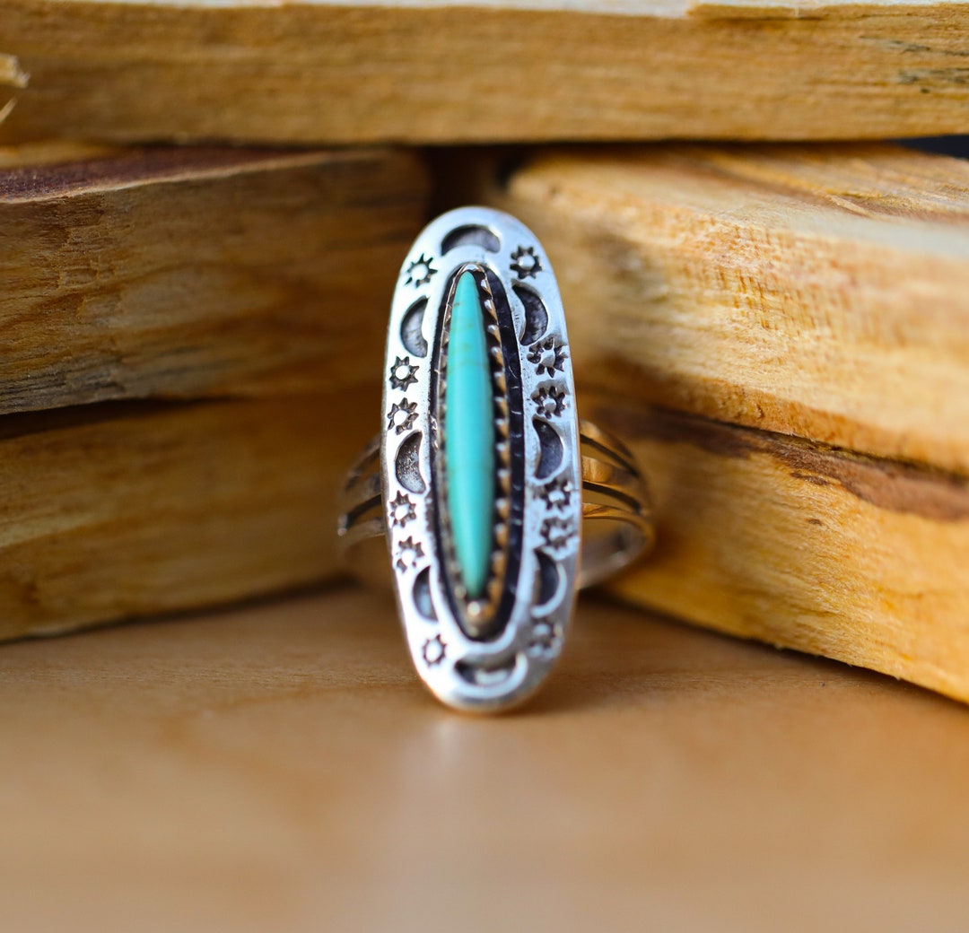 Vintage Style Silver Ring, Moon and Sun Ring, Turquoise Jewelry, 925 ...