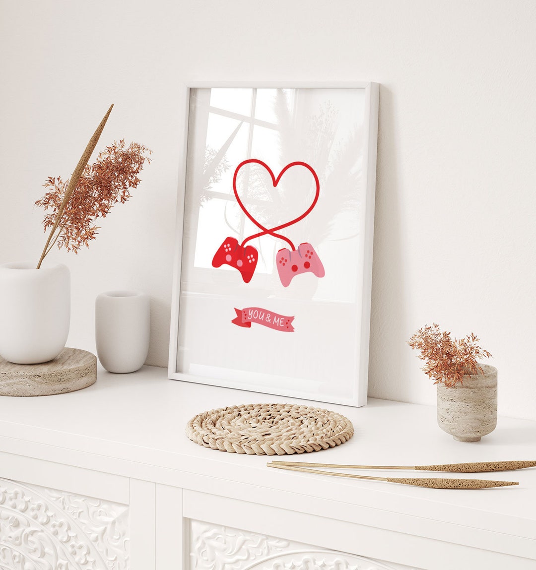 Print You & Me Gamer, Video Game Controller Heart Poster, Gamer Husband ...