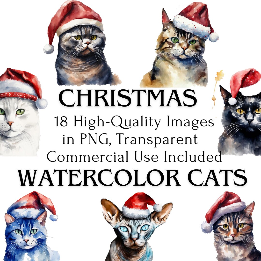 18 Christmas Cats Clipart Bundle, High Quality Transparent Pngs ...