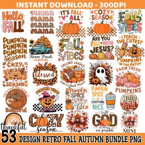 Retro Fall Bundle Png, Fall Png, Autumn Shirt Png, Groovy Fall Png ...
