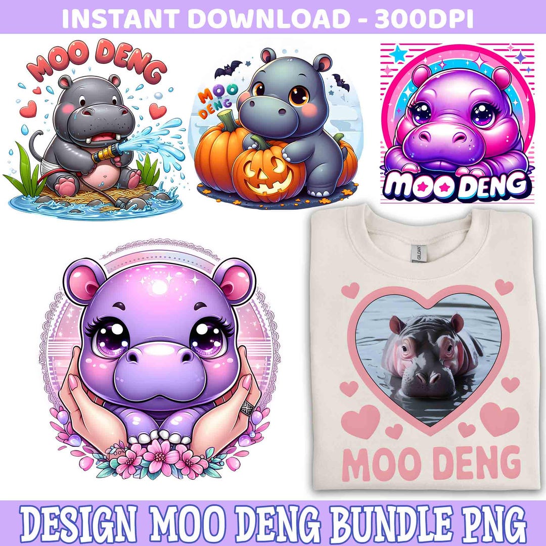 Moo Deng Bundle Png, Moo Deng Fighting Cartoon Png, Baby Hippopotamus ...