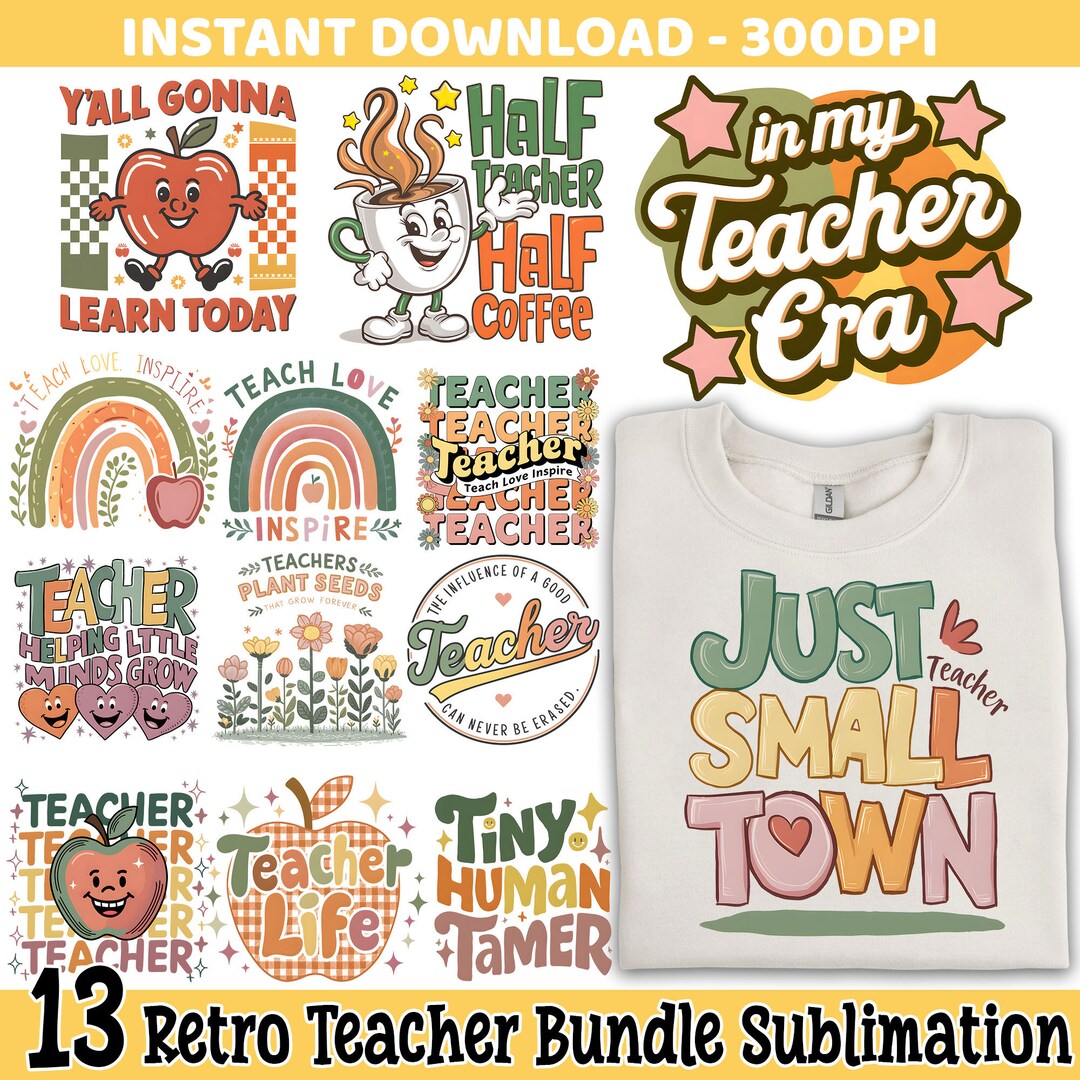 Retro Teacher PNG Bundle, Teacher Png, School Png, Teacher Appreciation ...