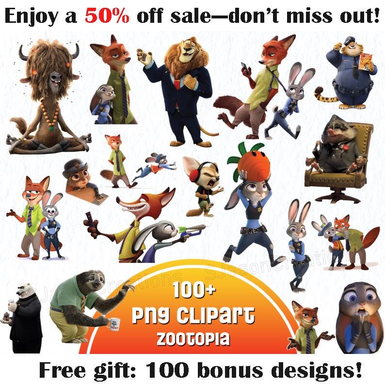 Zootopia PNG Clipart Bundle, Zootopia PNG Cartoon Sublimation ...