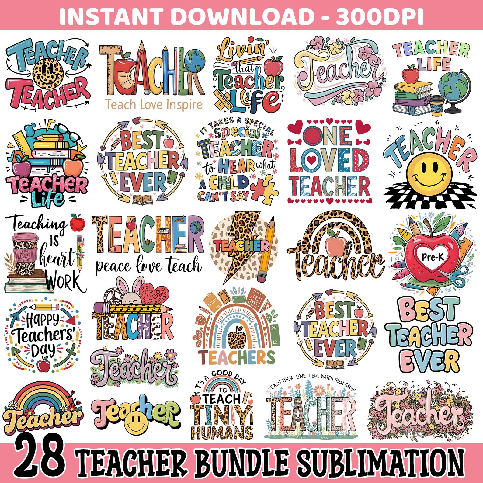 Teacher Mega Bundle PNG, Teacher Sublimation Design, Teaher Png Bundle ...