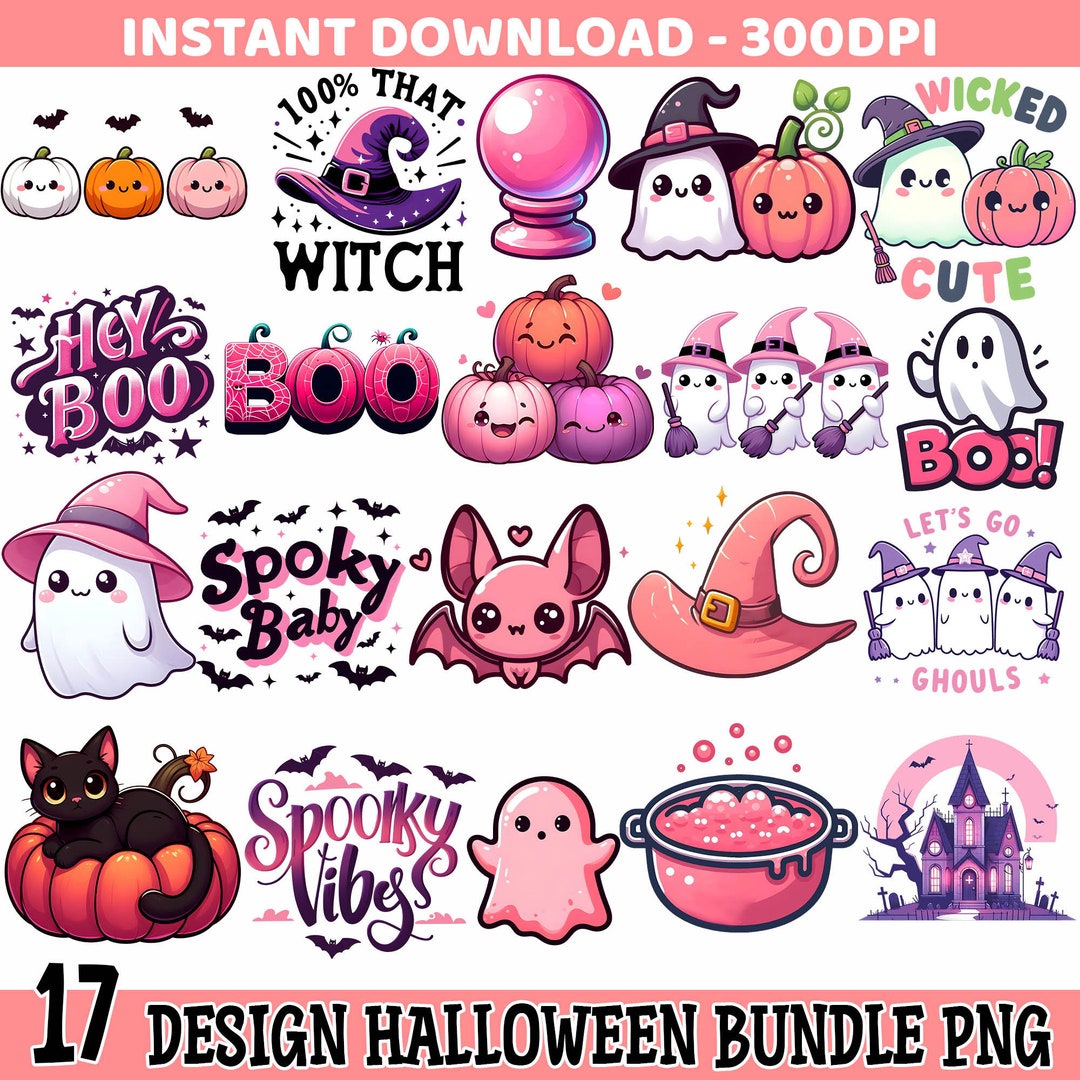 Cute Halloween Bundle, Pink Halloween Png, Halloween Sublimation ...