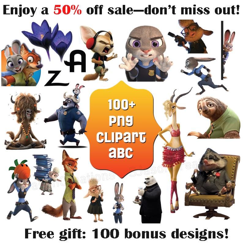 Zootopia PNG Clipart Bundle, Zootopia PNG Cartoon Sublimation ...