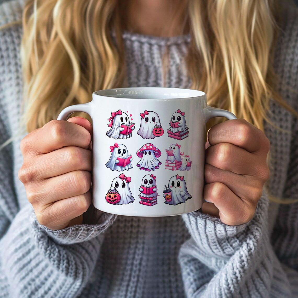 Cute Ghost Png Bundle, Funny Book Lover Halloween PNG, Cute Ghost Book ...