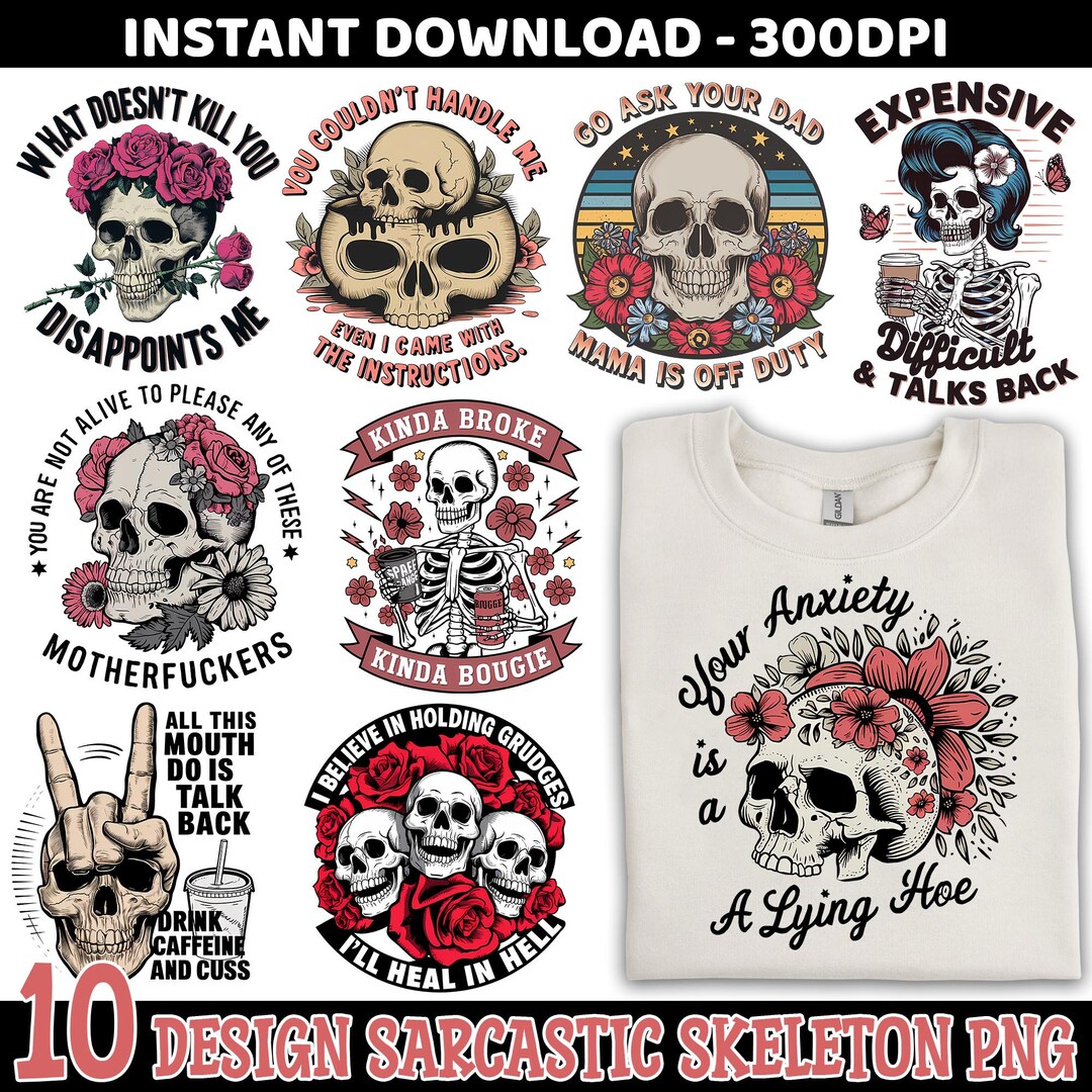Sarcastic Skeleton Png Bundle, Funny Quotes Clipart Png, Retro ...