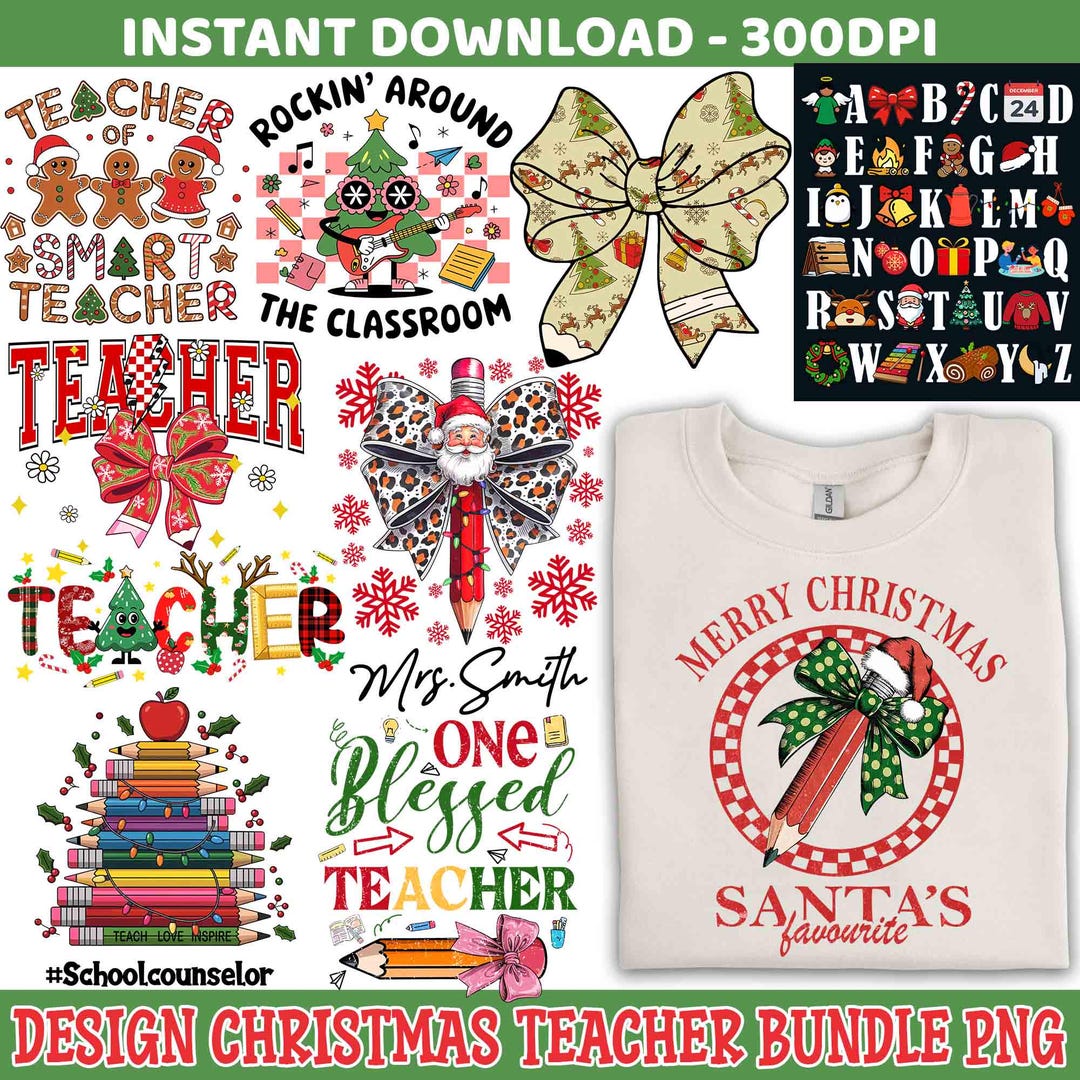 Merry Teacher Bundle Png, Teacher Christmas Png, Teacher Christmas ...