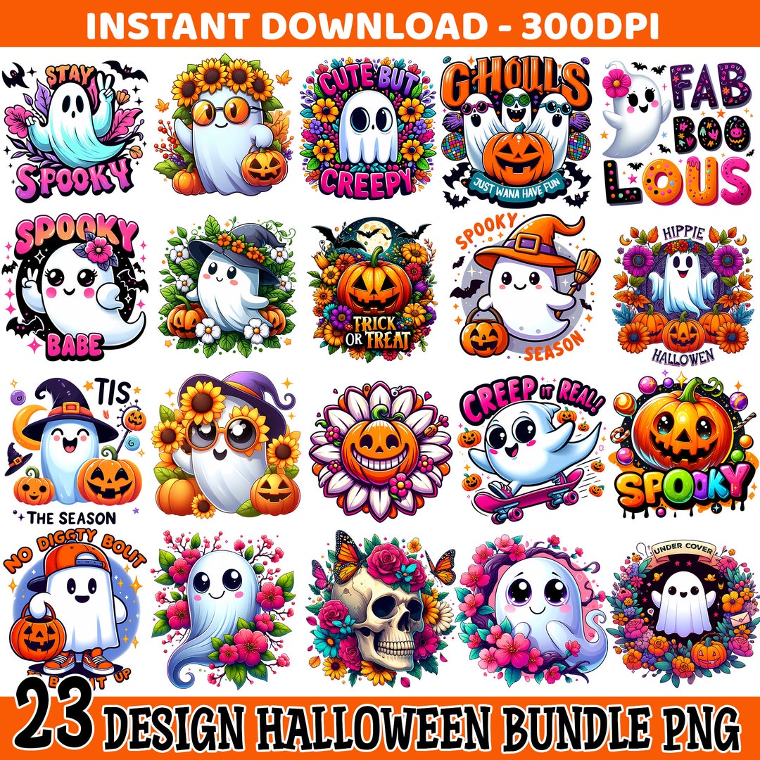 Retro Halloween Png Bundle, Halloween Clipart, Cute Ghost Png, Spooky ...