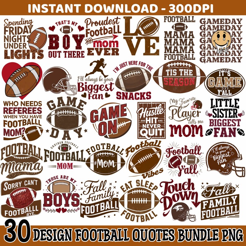 Football Png Bundle Football Mom Quotes Game Day Helmet Touchdown ...