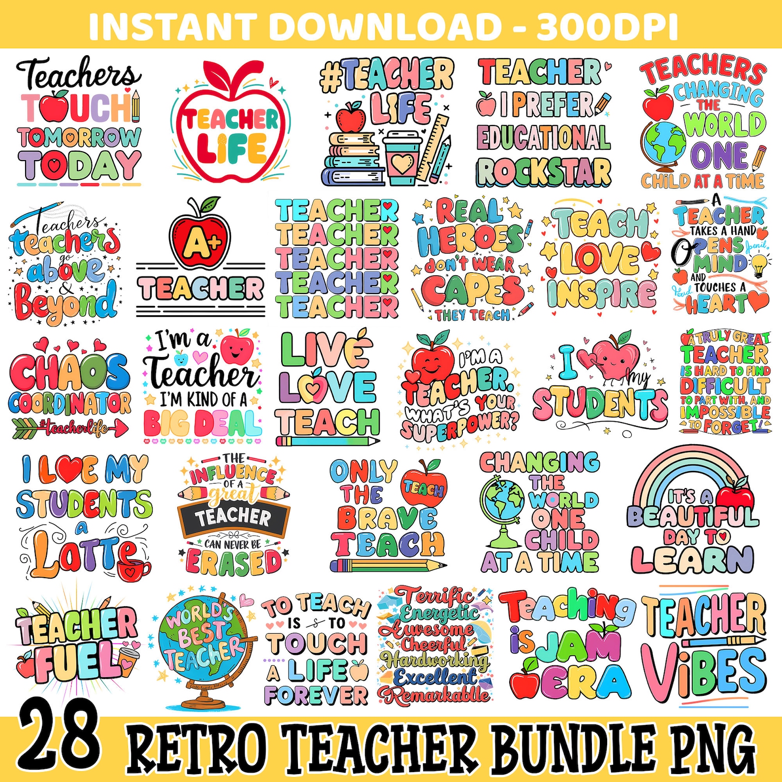 Retro Teacher Png Bundle, Teacher Png, School Png, Teach Png, Back to ...