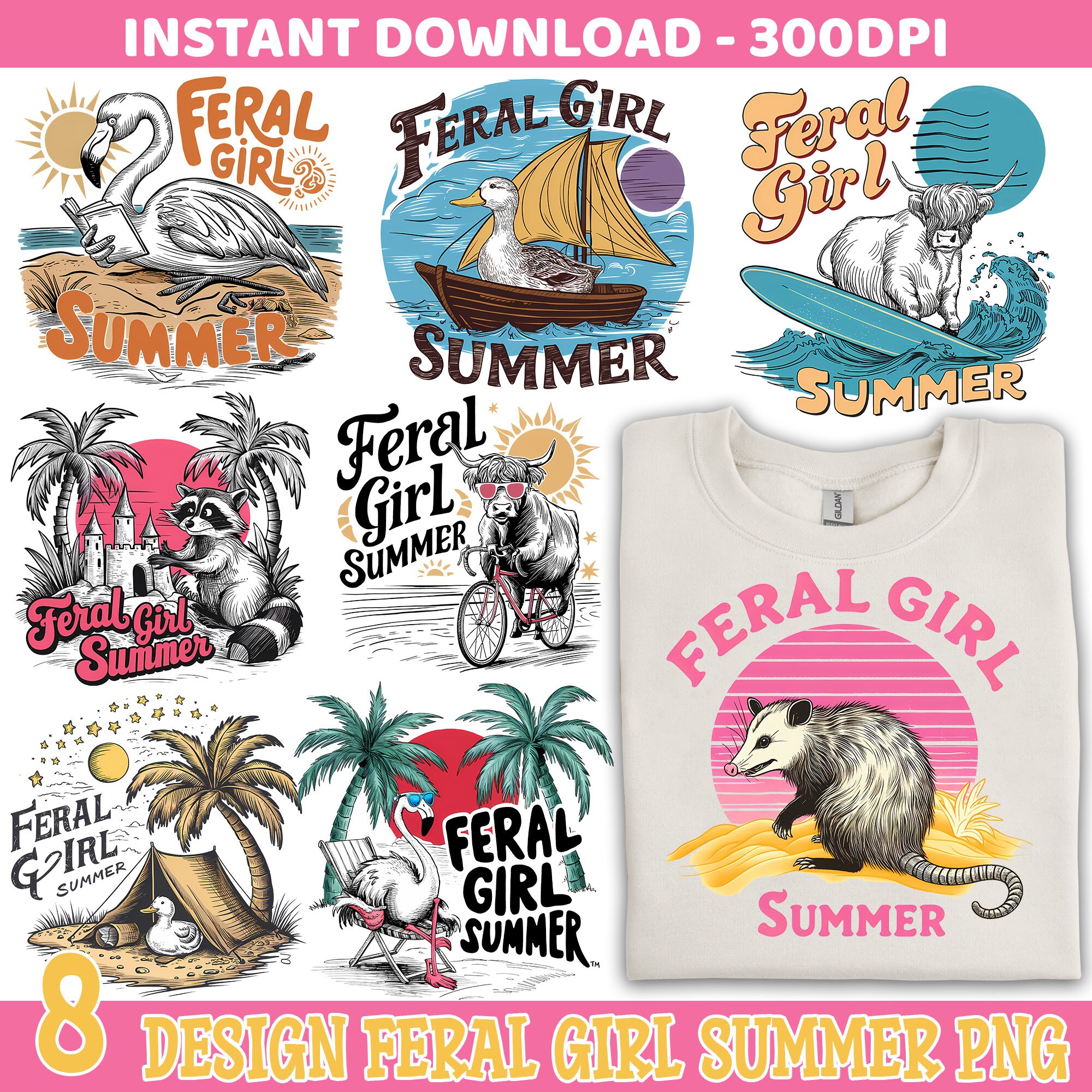 Feral Girl Summer Png Bundle, Feral Png, Summer Png, Funny Summer Png ...