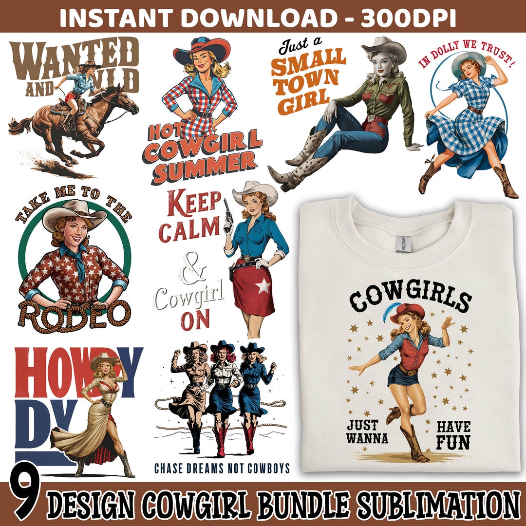 Cowgirl Bundle PNG, Western PNG Bundle, Cowgirl Sublimation Designs ...