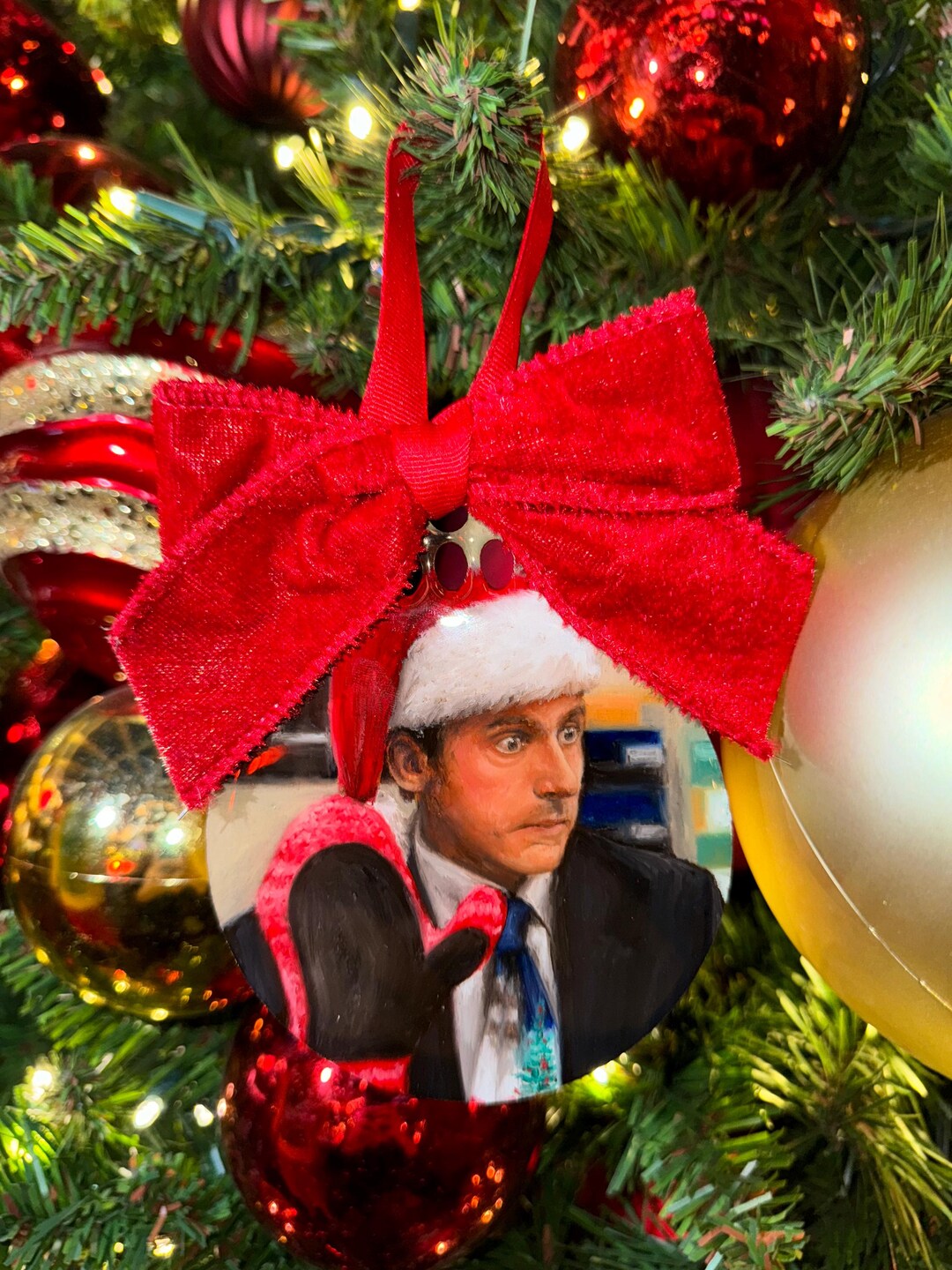 ORIGINAL 1/1 Oil Painting Christmas Tree Ornament the Office Michael ...