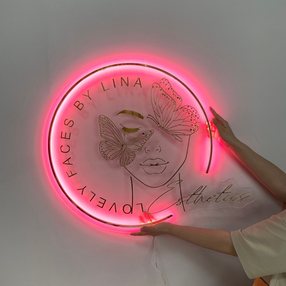 Custom LED Business Logo Sign: 3D Acrylic Salon Wall Decor - Etsy