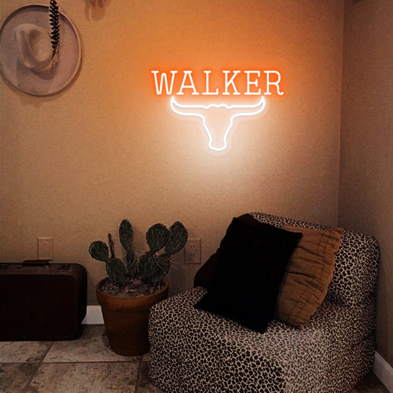 Custom Name Bull Horns Neon Sign, Western Rodeo Decor,kid Room Sign ...
