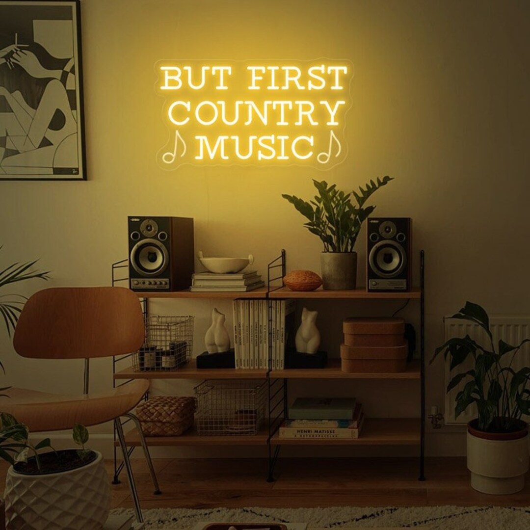 But First Country Music Neon Sign, Western Style Decor, Record Display ...