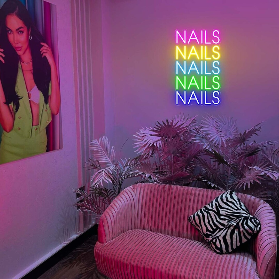 NAILS NAILS NAILS Neon Sign, Beauty Salon Signboard, Nail Studio Neon ...
