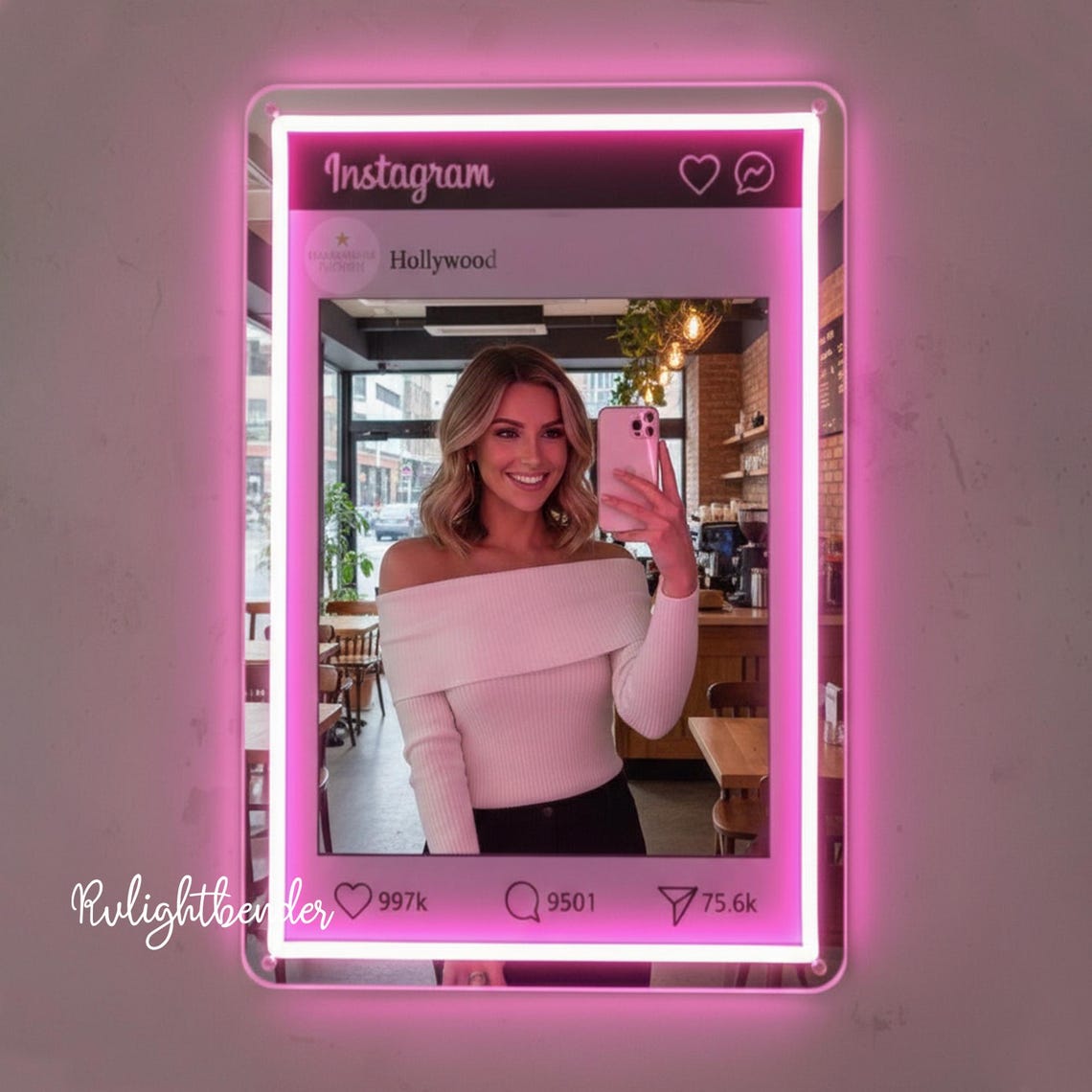 Personalized Social Media Mirror Sign, LED Edge Light, Custom Username ...