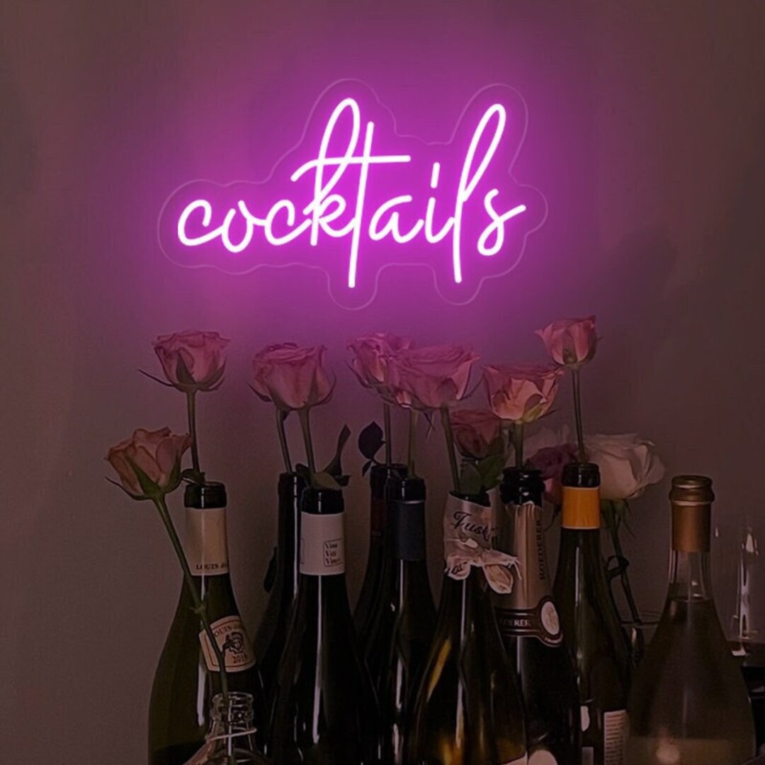 Cocktails Neon Sign, Home Bar Neon Sign, Open Cocktails Bar Neon Sign ...