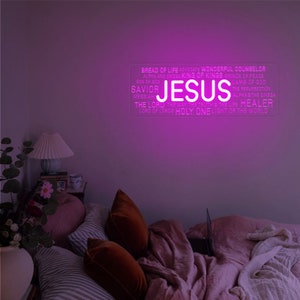 Jesus Word Cloud Neon Sign: Christian Wall Decor - Etsy