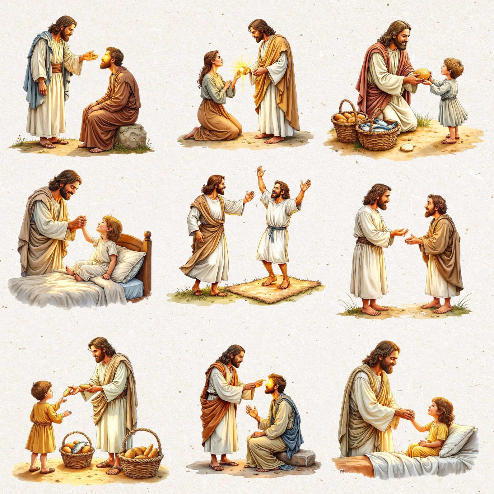Jesus’ Miracles Clipart Set – 26 PNG Christian Graphics for Bible ...