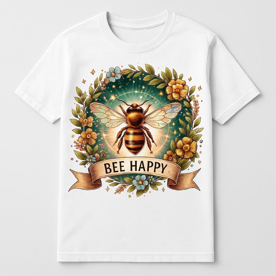 Bee Shirt Design Bee Happy Sublimation PNG, Spring Bumblebee Clipart ...