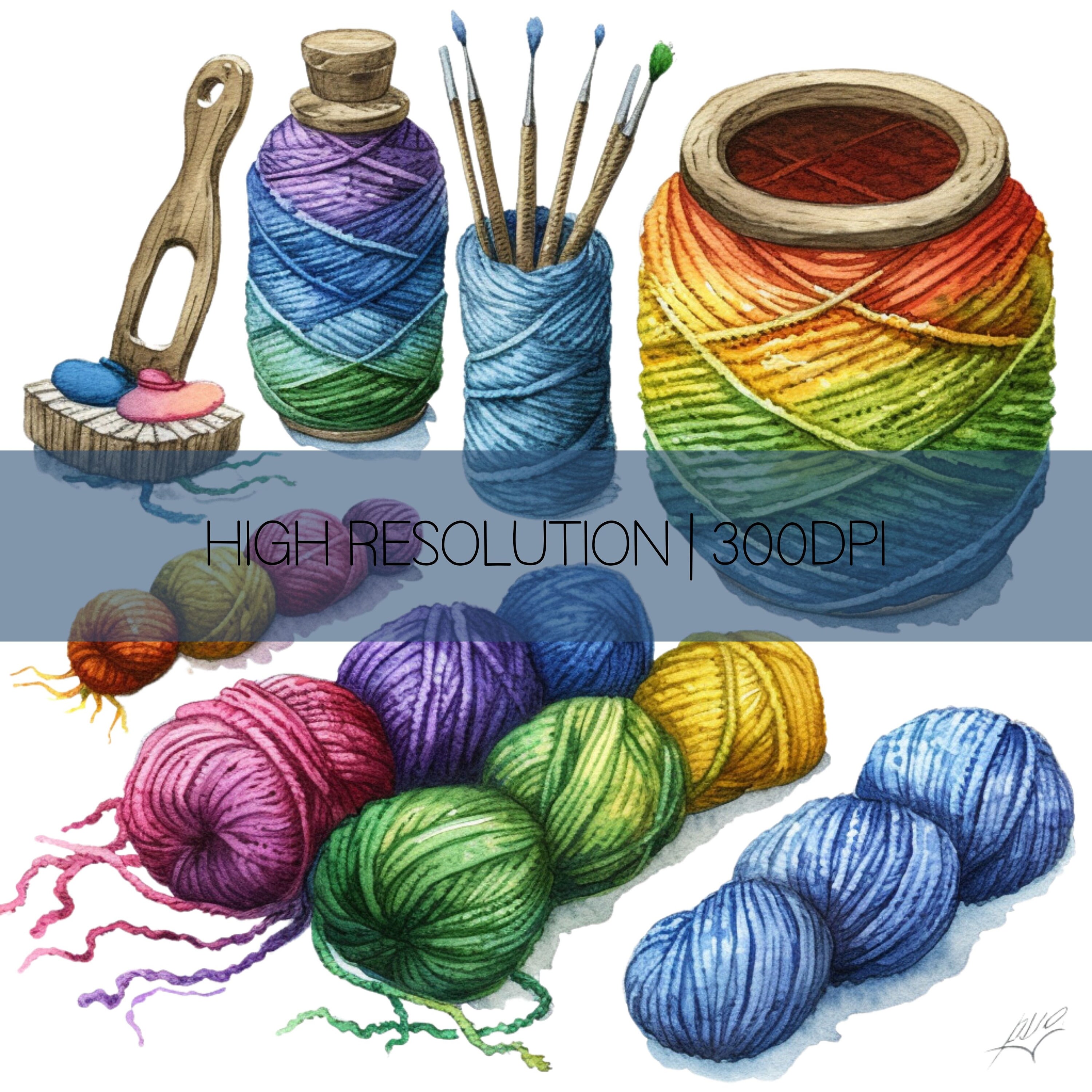 Watercolor Knitting Clipart: Crochet, Yarn, Needlework (instant ...