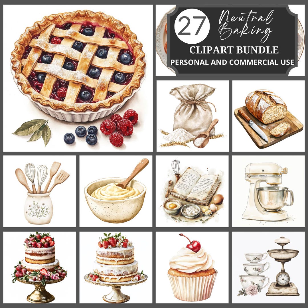 Neutral Baking Clipart – Watercolor Cottagecore Bakery PNG, Stand Mixer ...