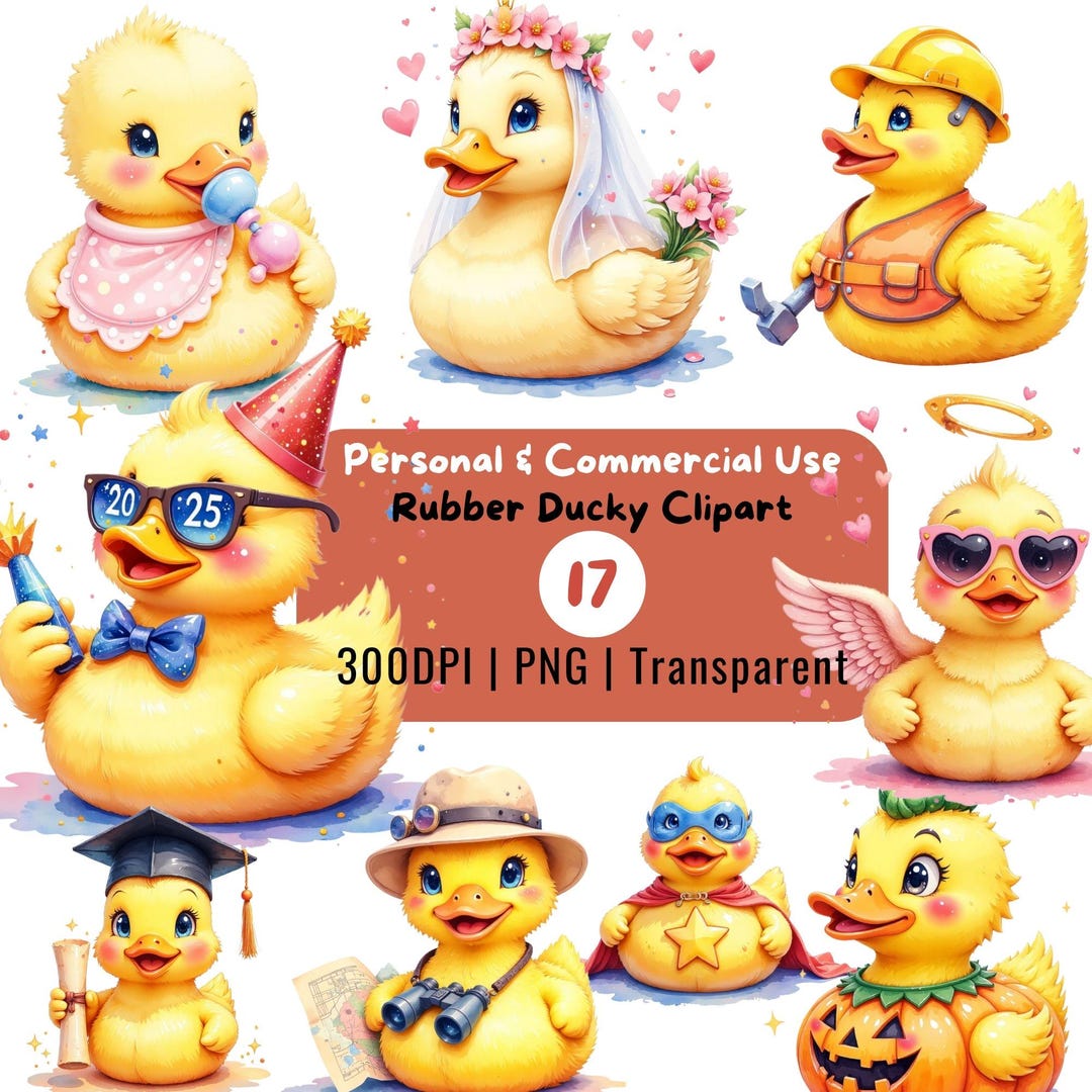 Cute Rubber Ducky Clipart Bundle, Holiday PNG Graphics (digital ...
