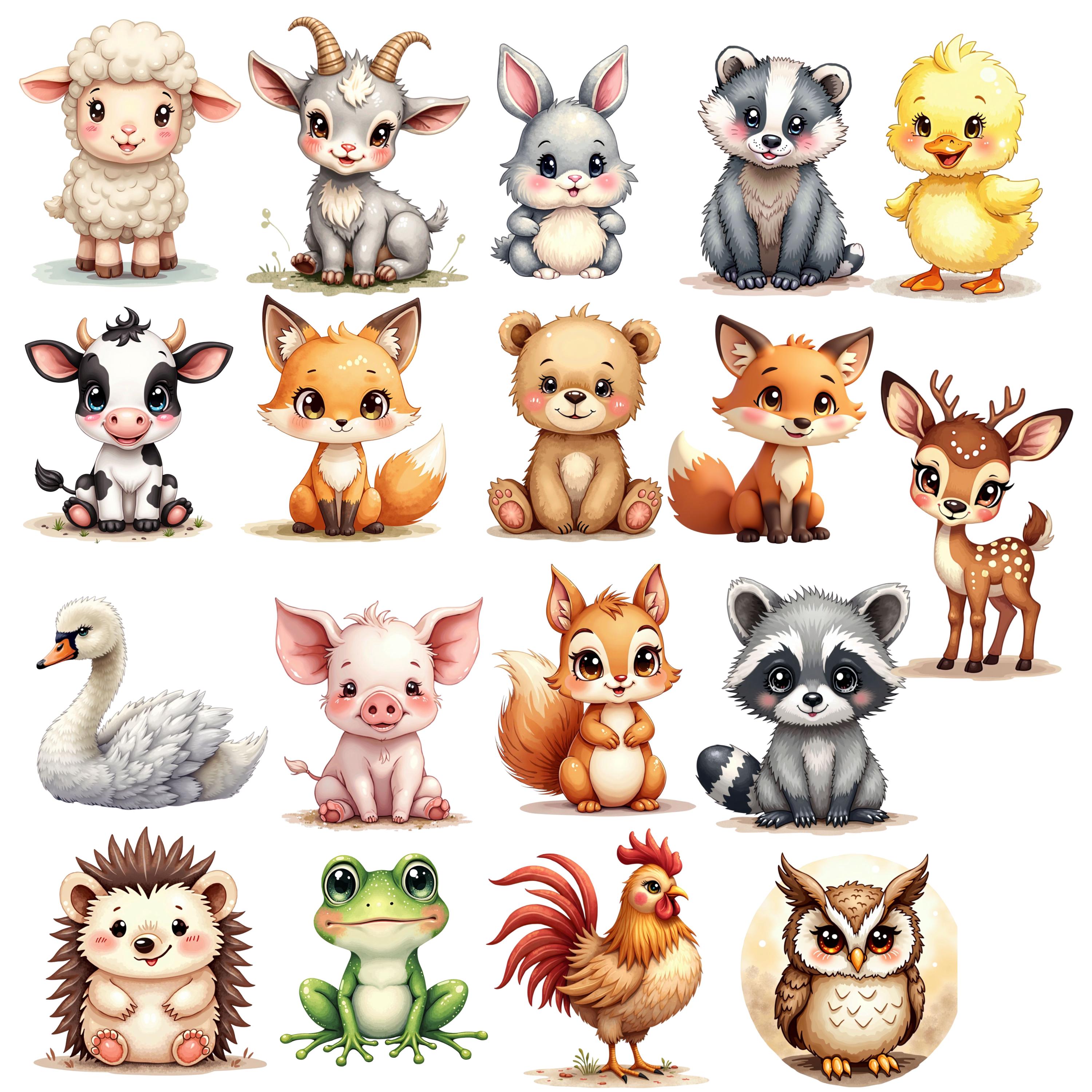Woodland Farm Animals Clipart Bundle, 29 Cute Animal Pngs , Baby Farm ...