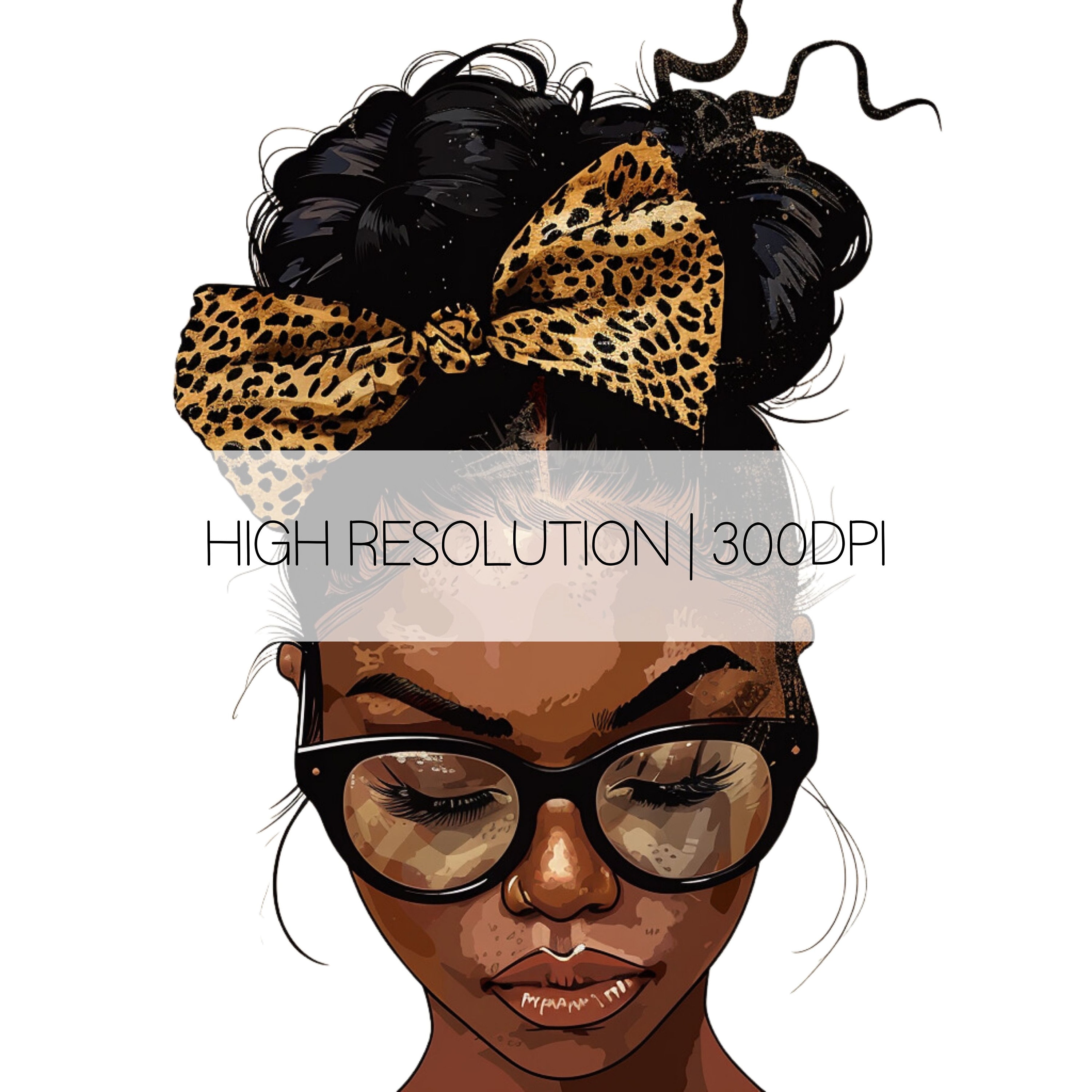 Afro Messy Bun & Leopard Bow Clipart Collection, 10 Pack Digital PNG ...