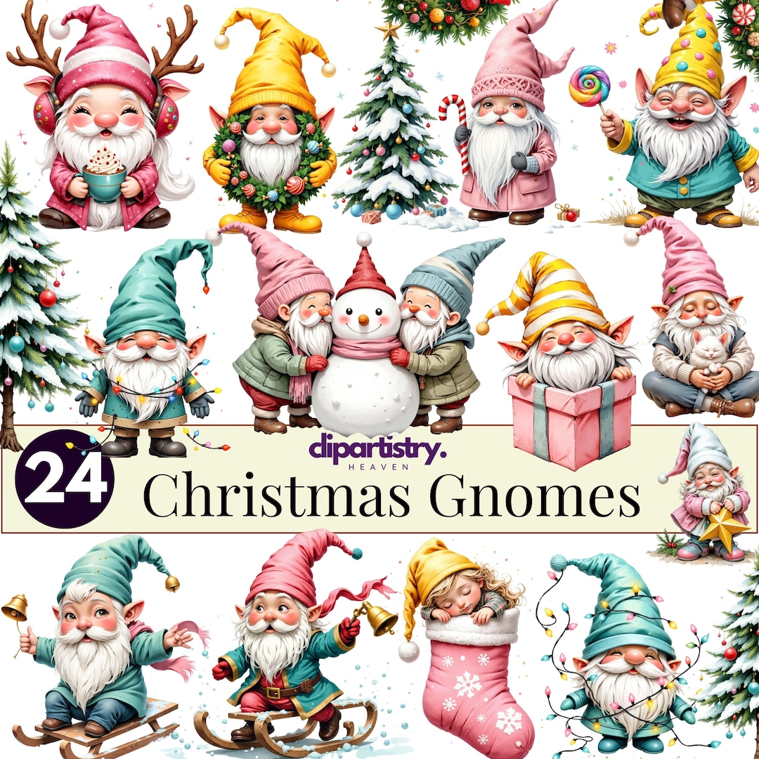 Christmas Gnomes Clipart Bundle – 24 PNG | Cute Holiday Gnome ...