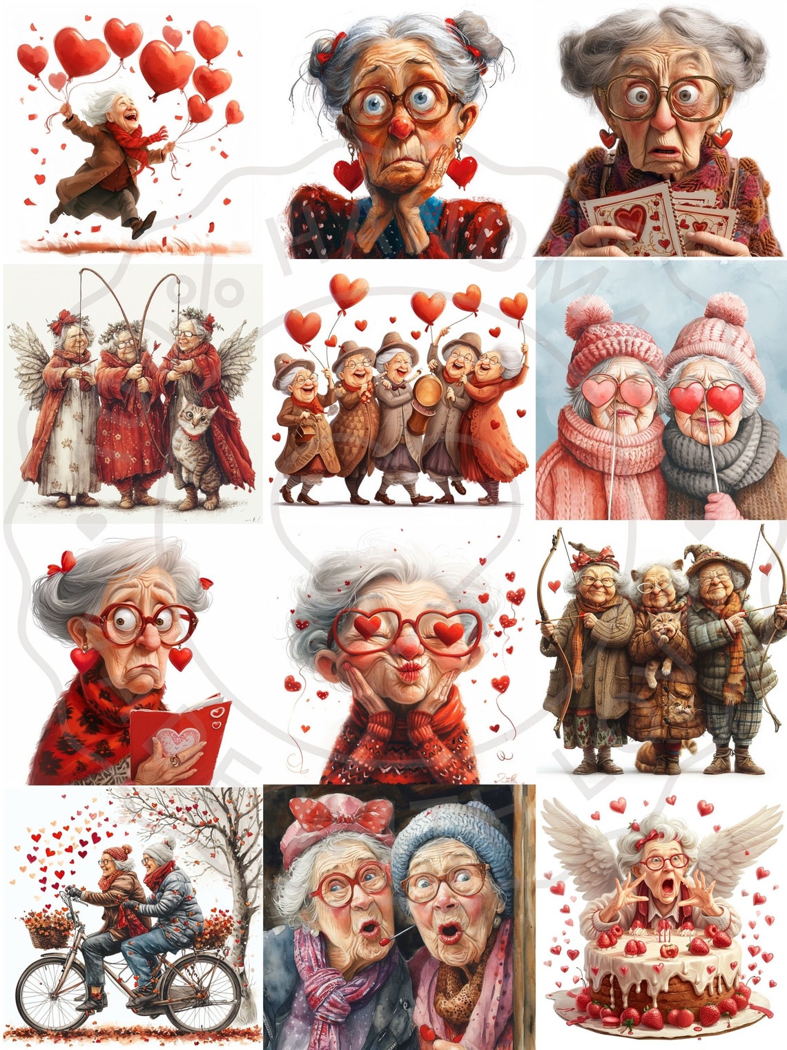 Funny Old Ladies Clipart for Valentine's Day: Whimsical Granny PNG ...